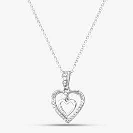 Silver Cubic Zirconia Heart With Mini Floating Heart Pendant