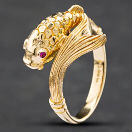 Pre-Owned 9ct Yellow Gold Ruby Koi Fish Signet Ring 41101758